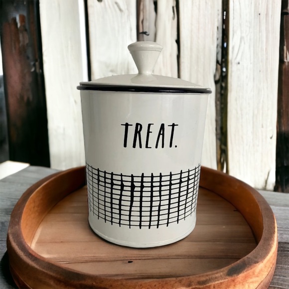 Rae Dunn | Other | Rae Dunn Treat Canister With Lid Black White Metal ...